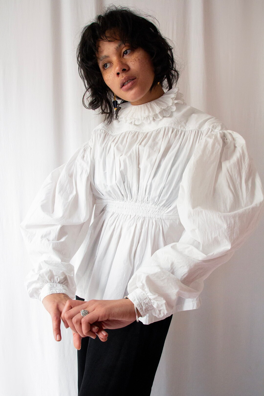1820s Antique French Big Mutton Sleeve Cotton Blouse With Embroidered ...