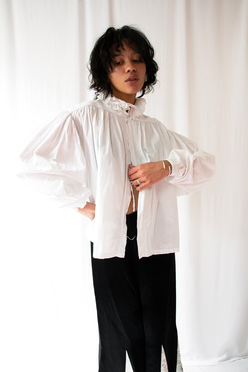 1820s Antique French Big Mutton Sleeve Cotton Blouse With Embroidered ...