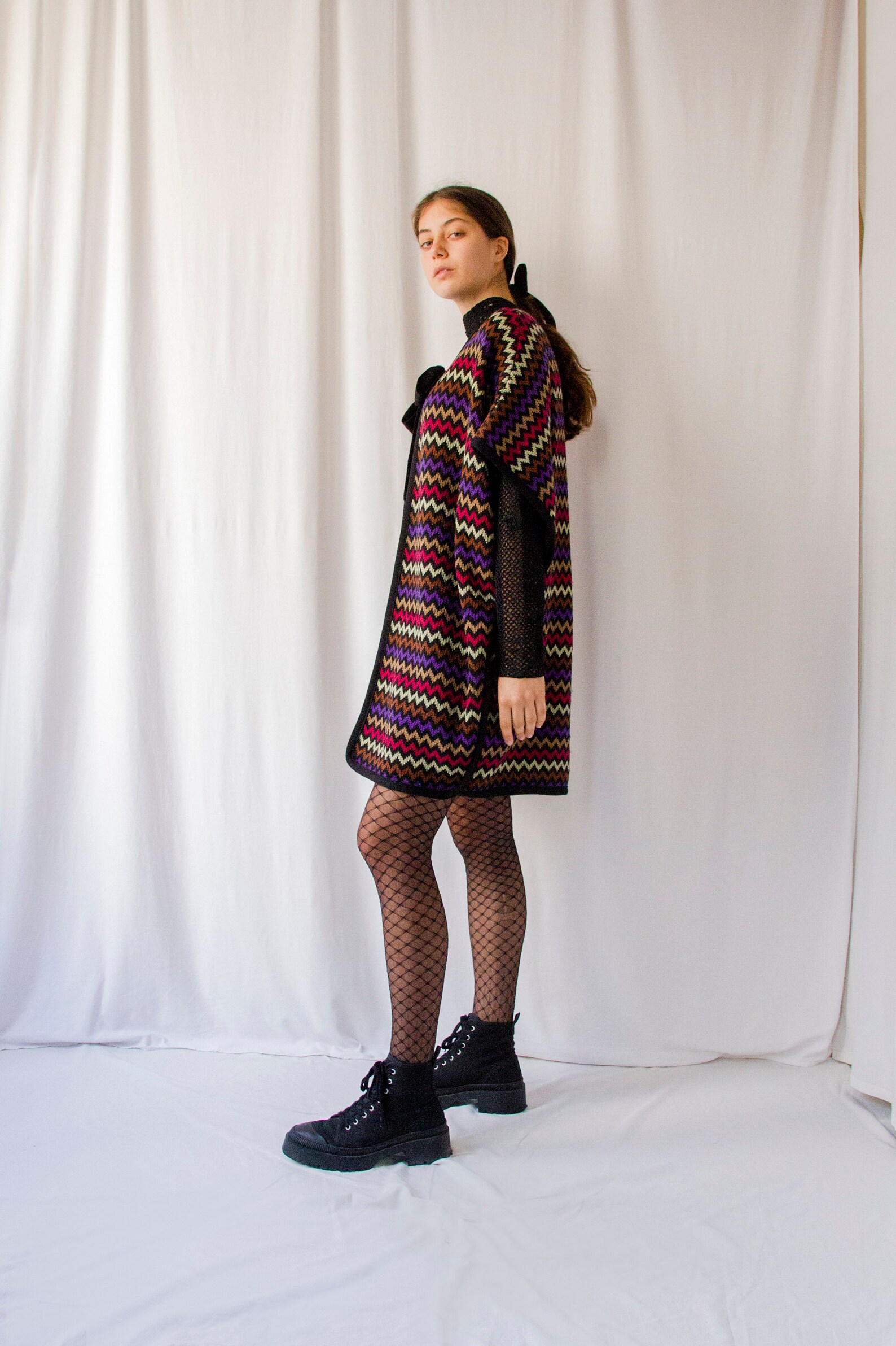 1970s Nina Ricci Zig-zag Pattern Knit Wool Cape // 70s Kimono Shape ...