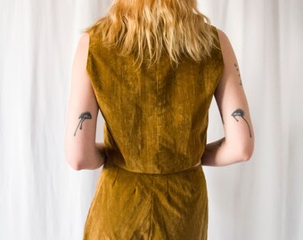 1970s Honey Brown Velvet Faux Suede Set Mini Shorts 1970s Honey Brown Velvet Faux Suede Set Mini Shorts