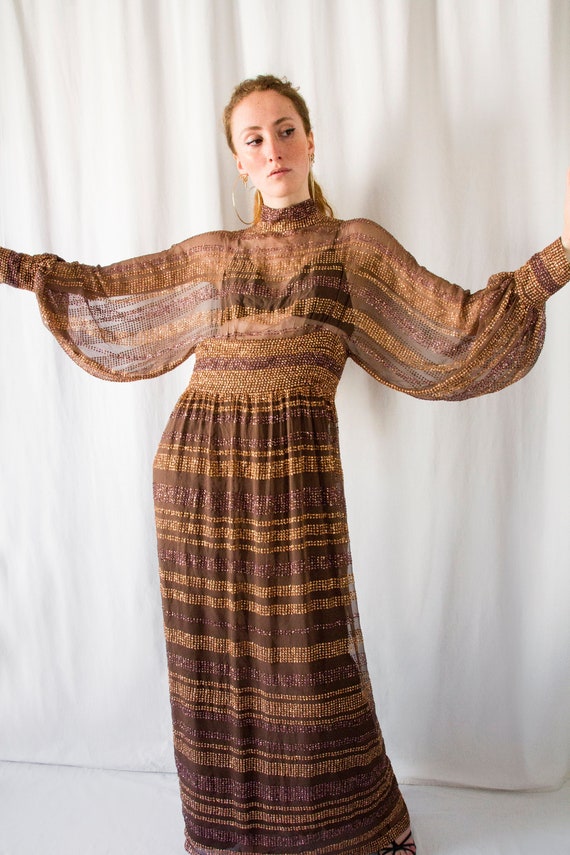 1960s Salina de Costa copper brown chiffon silk cockt… - Gem