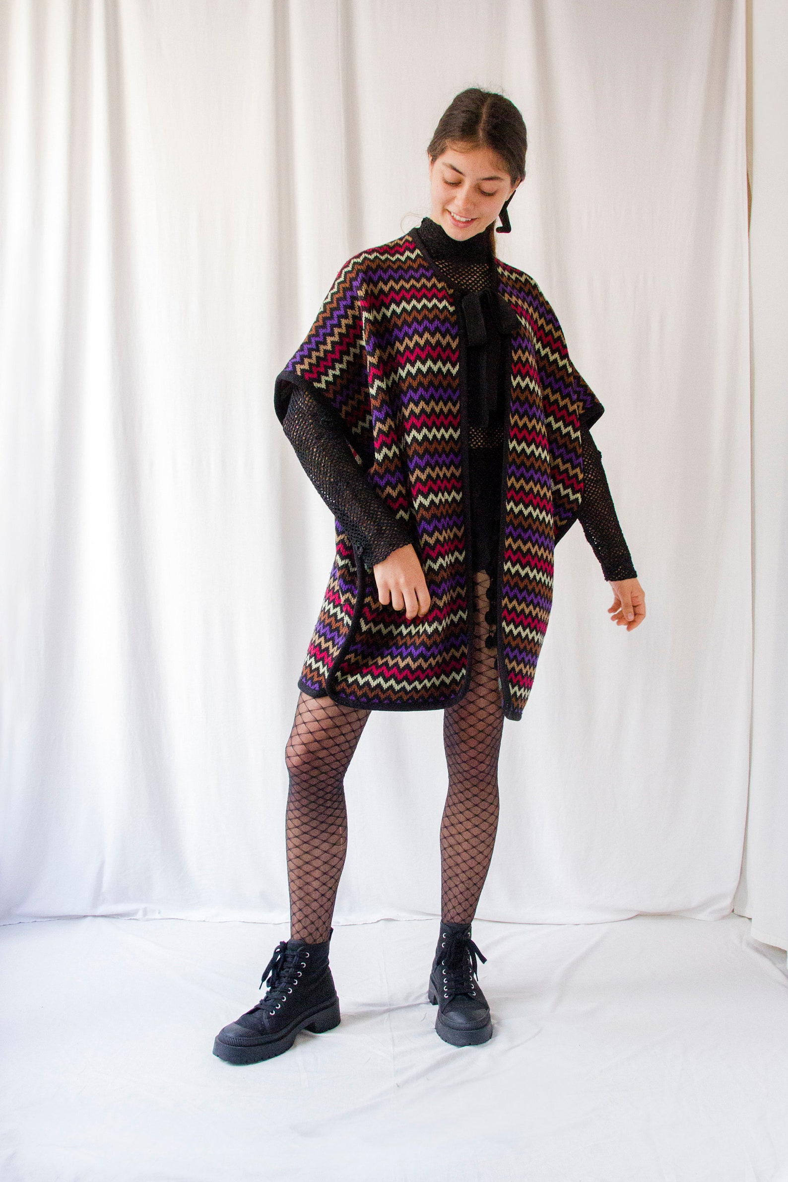 1970s Nina Ricci Zig-zag Pattern Knit Wool Cape // 70s Kimono Shape ...
