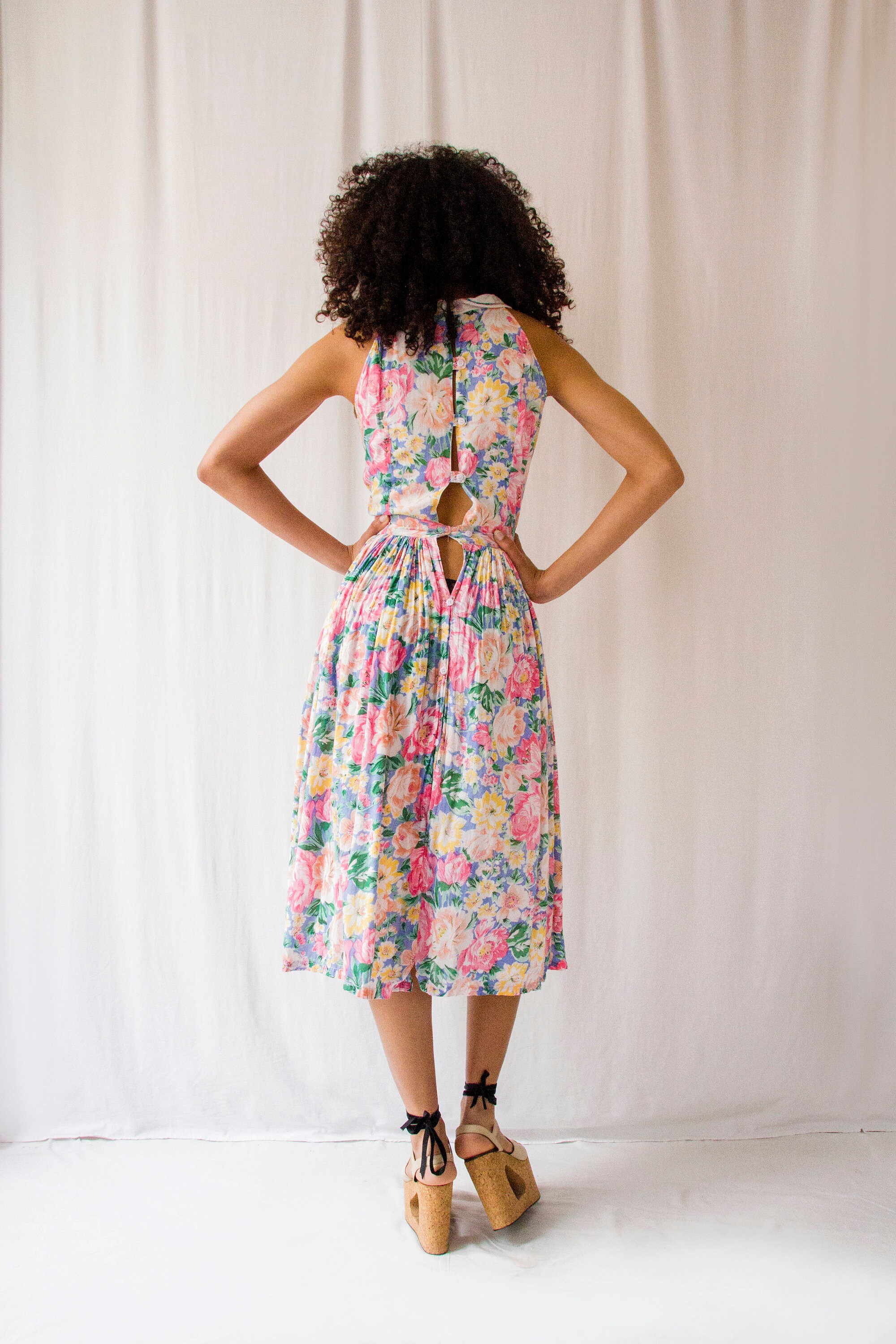 1980s René Derhy Indian Colorful Floral Print Dress With Pockets ...