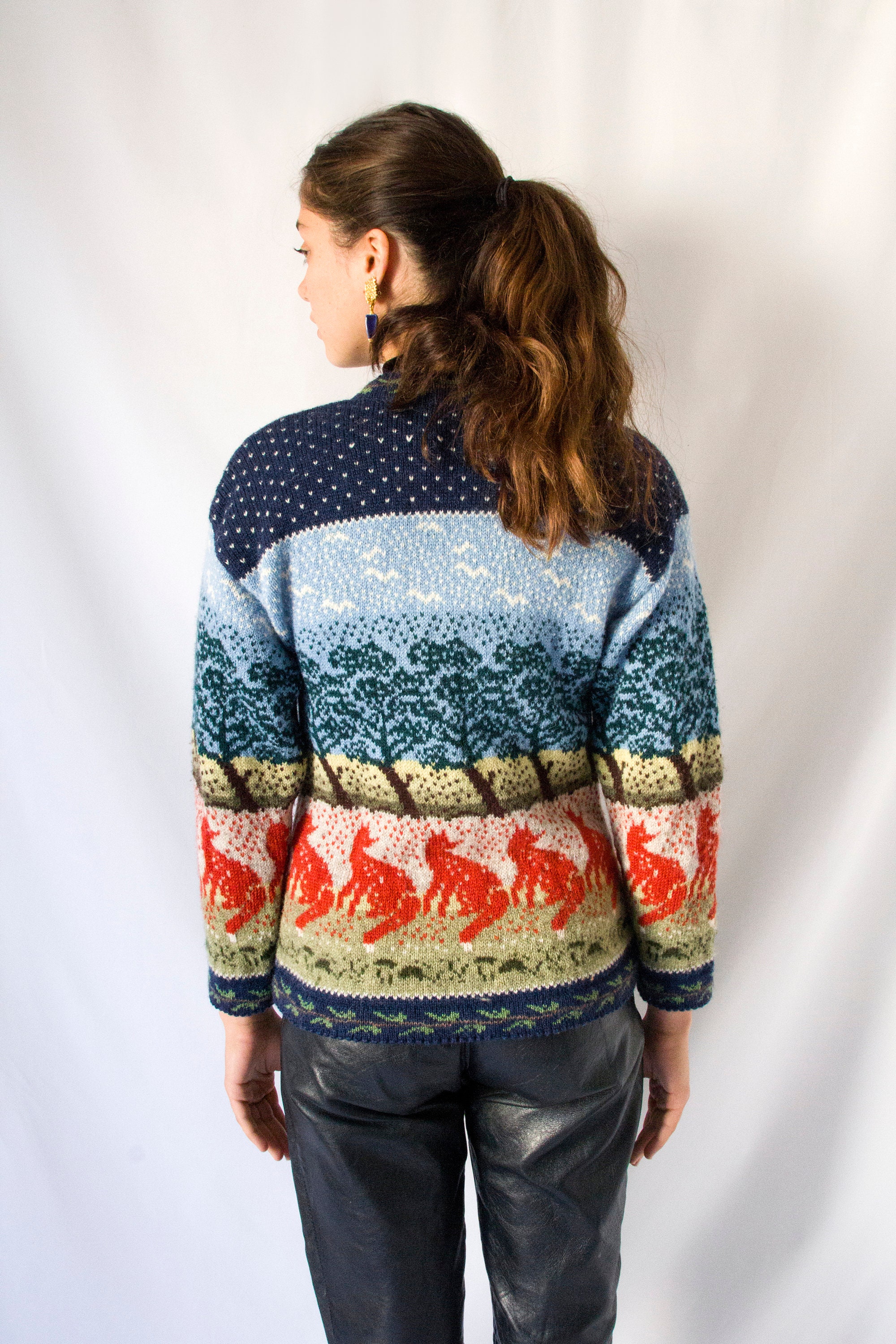 1970s Handmade Wool Cardigan Landscape With Fox and Tree // Vintage 70s ...