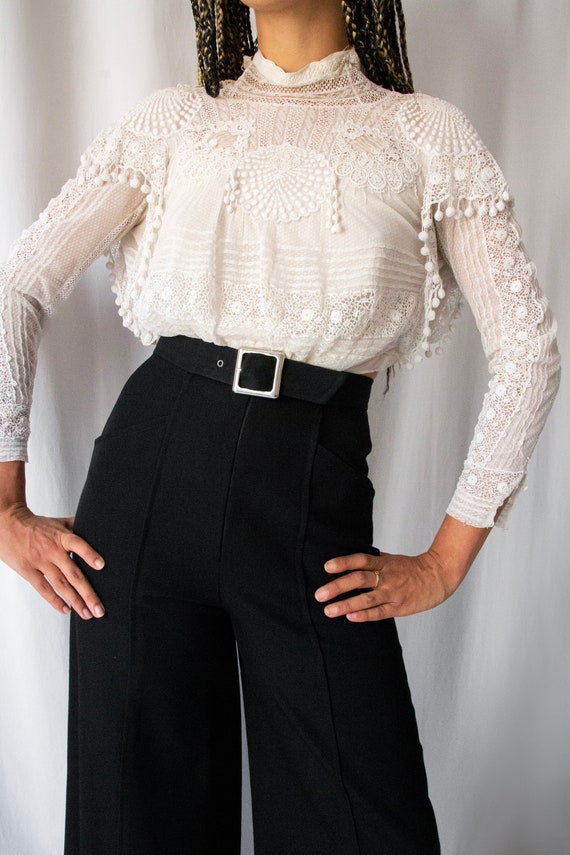 Antique Edwardian handmade white lace blouse with hig… - Gem