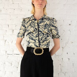1970s BIBA White & Blue Floral Print Cotton Zipped Top With Pockets ...