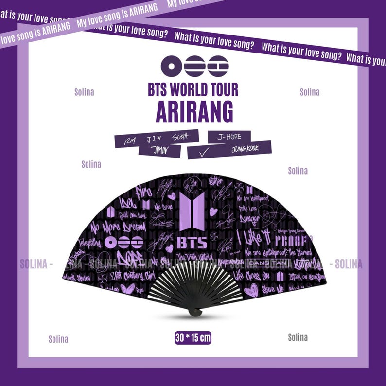 BTS World Tour Ari.rang Round Hand Fan, Kpop Fan ARMY, Concert Round ...