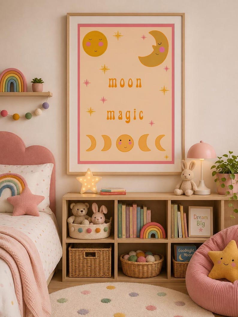 Moon Magic Kids Art Print – Celestial Phases, Stars (digital Download ...