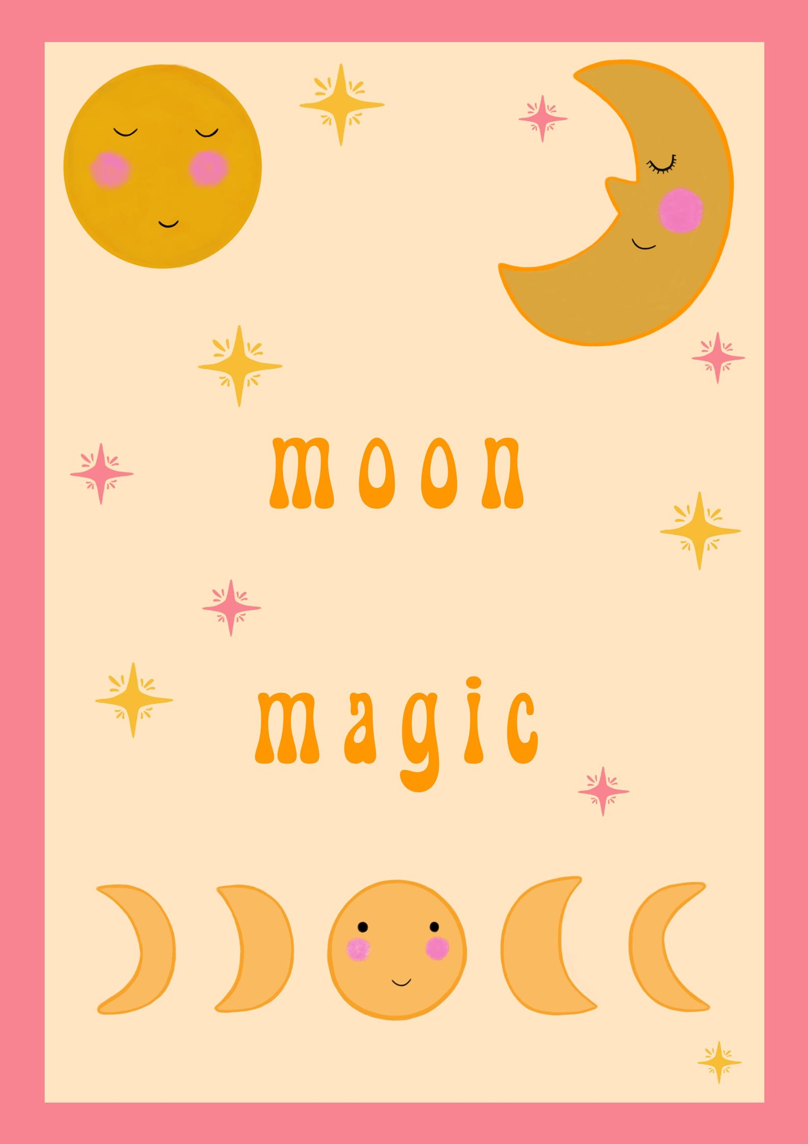 Moon Magic Kids Art Print – Celestial Phases, Stars (digital Download ...