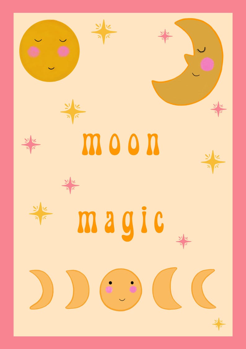 Moon Magic Kids Art Print – Celestial Phases, Stars (digital Download ...