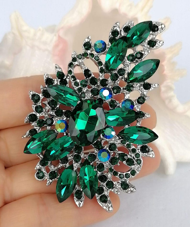 Rhinestone Crystal Elegant Leaf Flower Brooch Pin Prom Wedding Costume ...