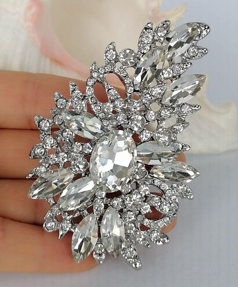 Rhinestone Crystal Elegant Leaf Flower Brooch Pin Prom Wedding Costume ...
