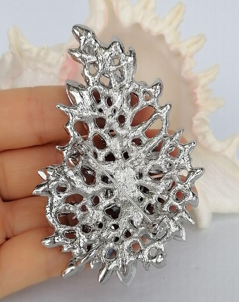 Rhinestone Crystal Elegant Leaf Flower Brooch Pin Prom Wedding Costume ...