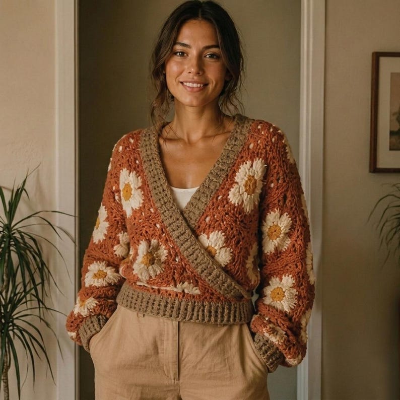 Granny Square Cardigan Crochet Pattern , Daisy Cardigan for Women, Boho ...