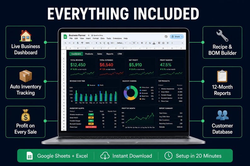 Inventory & Sales Tracker Google Sheets Excel | Small Business Template ...