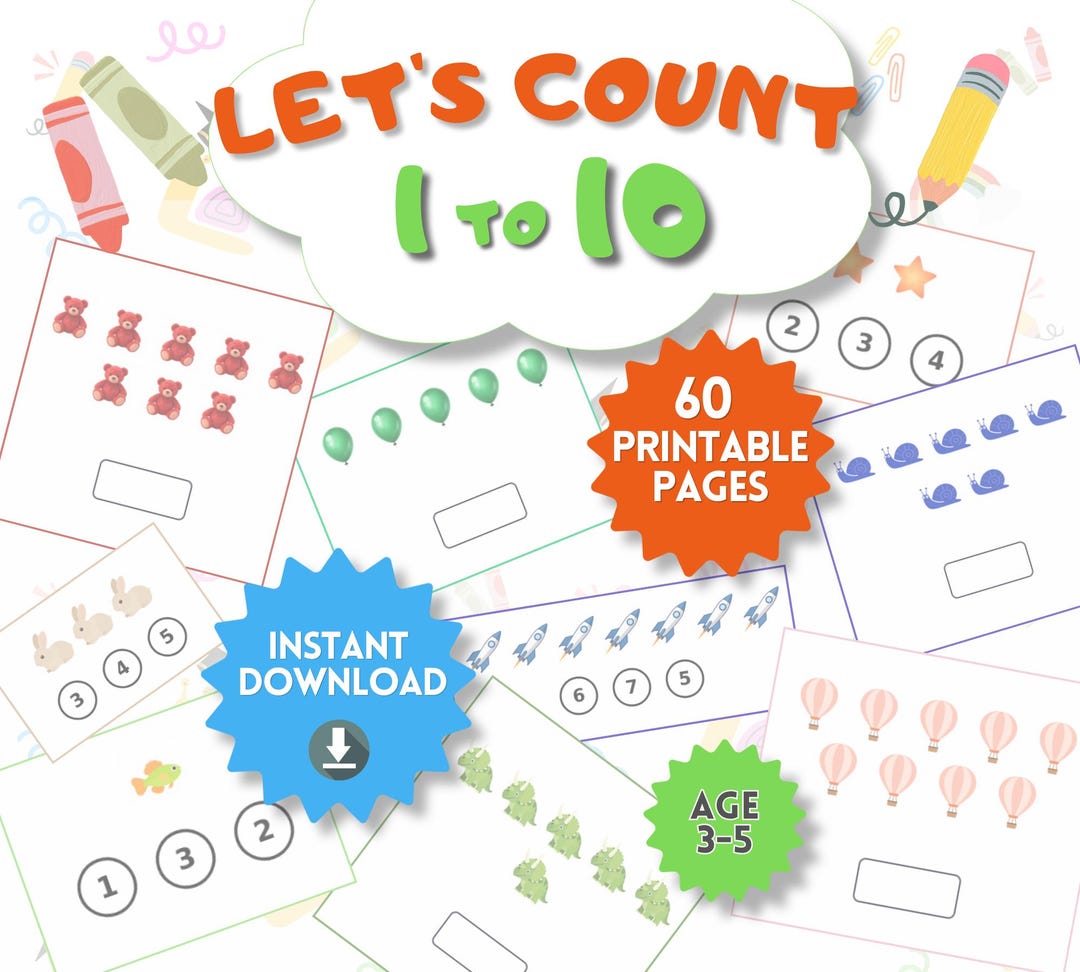 Counting Worksheets 1-10, Write and Mark Numbers, 60 Pages Printable - Etsy