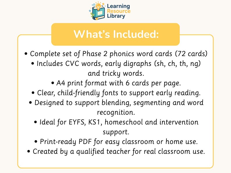 Phase 2 Phonics Word Cards | CVC, Digraphs, Tricky Words (digital ...