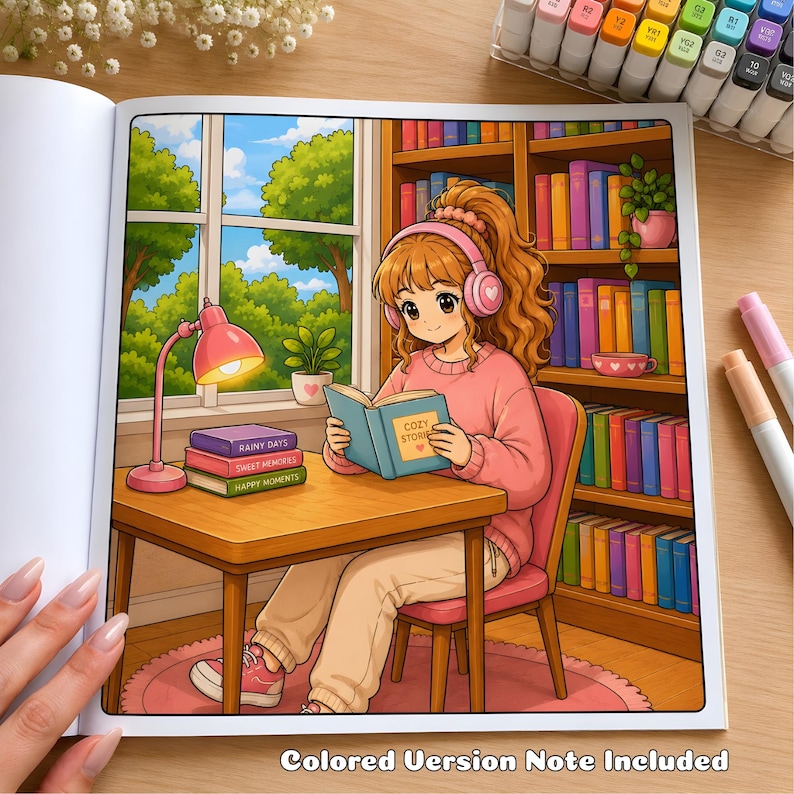 Cozy Girl Moment Coloring Book, Kawaii Pages, Bold Lines (digital ...