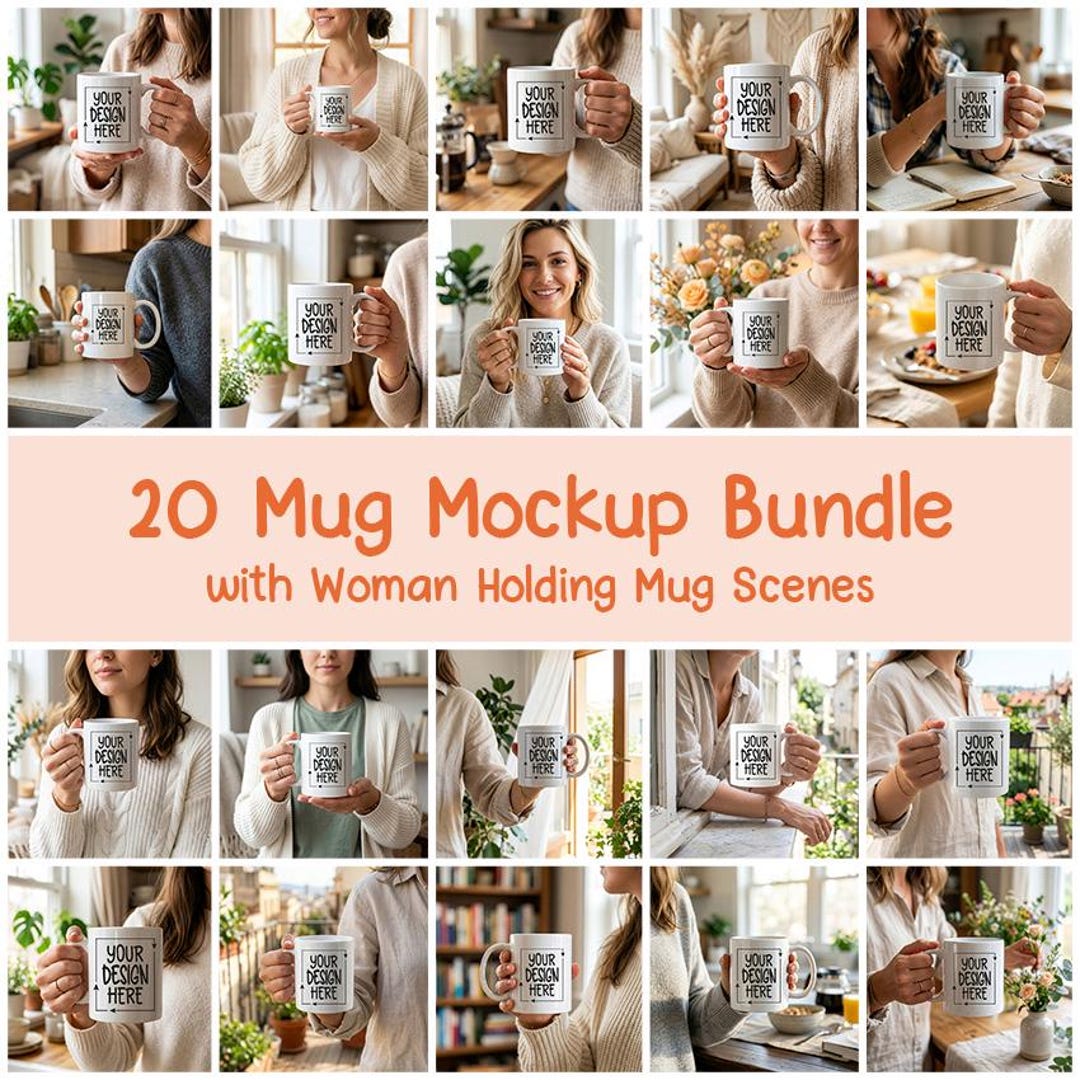 20 White Ceramic Mug Mockups, Woman Holding Mug Lifestyle Scenes ...