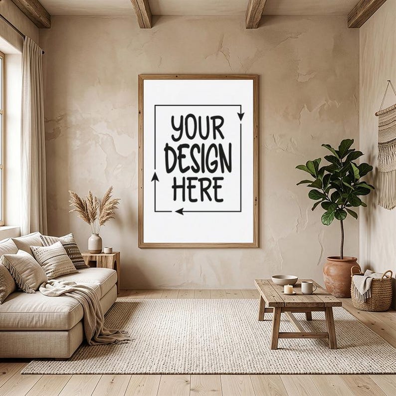 20 Boho Neutral Frame Mockups, Beige Living Room Gallery Wall JPG ...