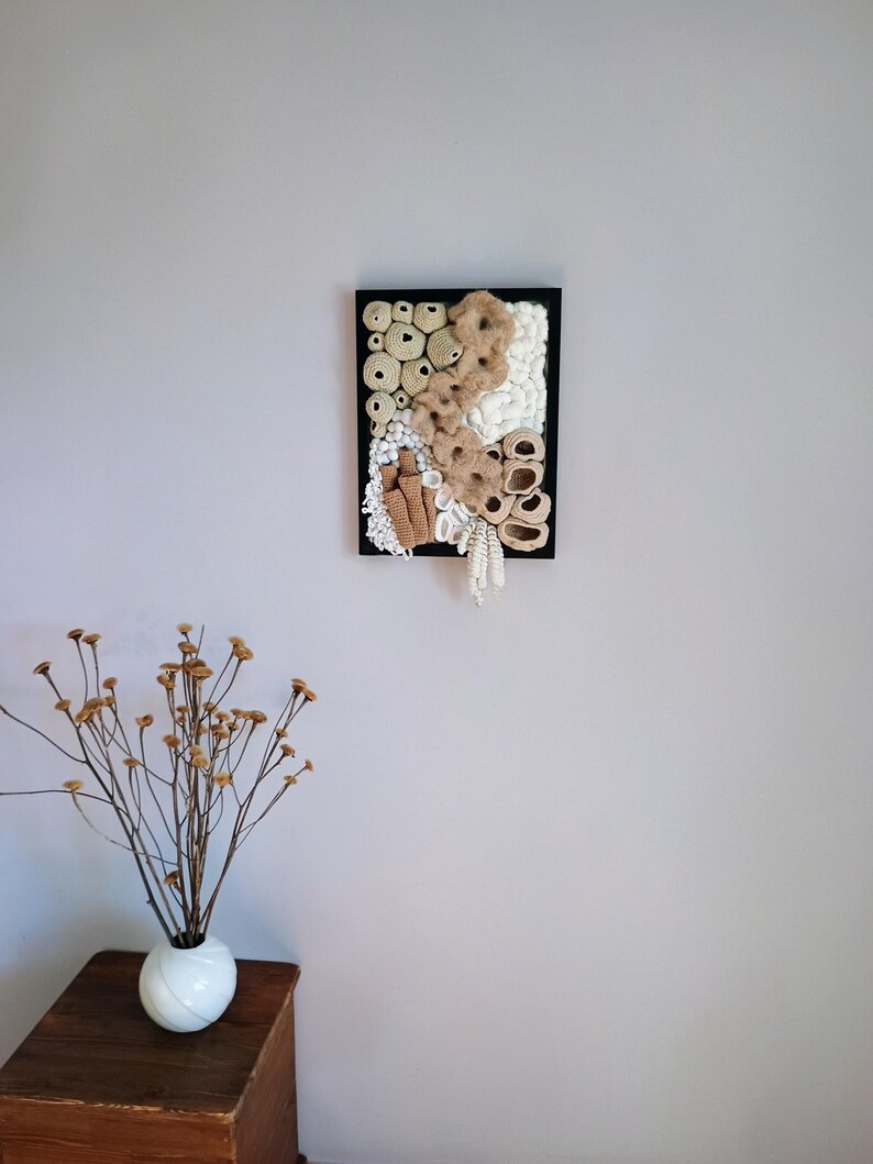 Textured Fiber Art Wall Hanging - Organic 3D Crochet Sculpture ...