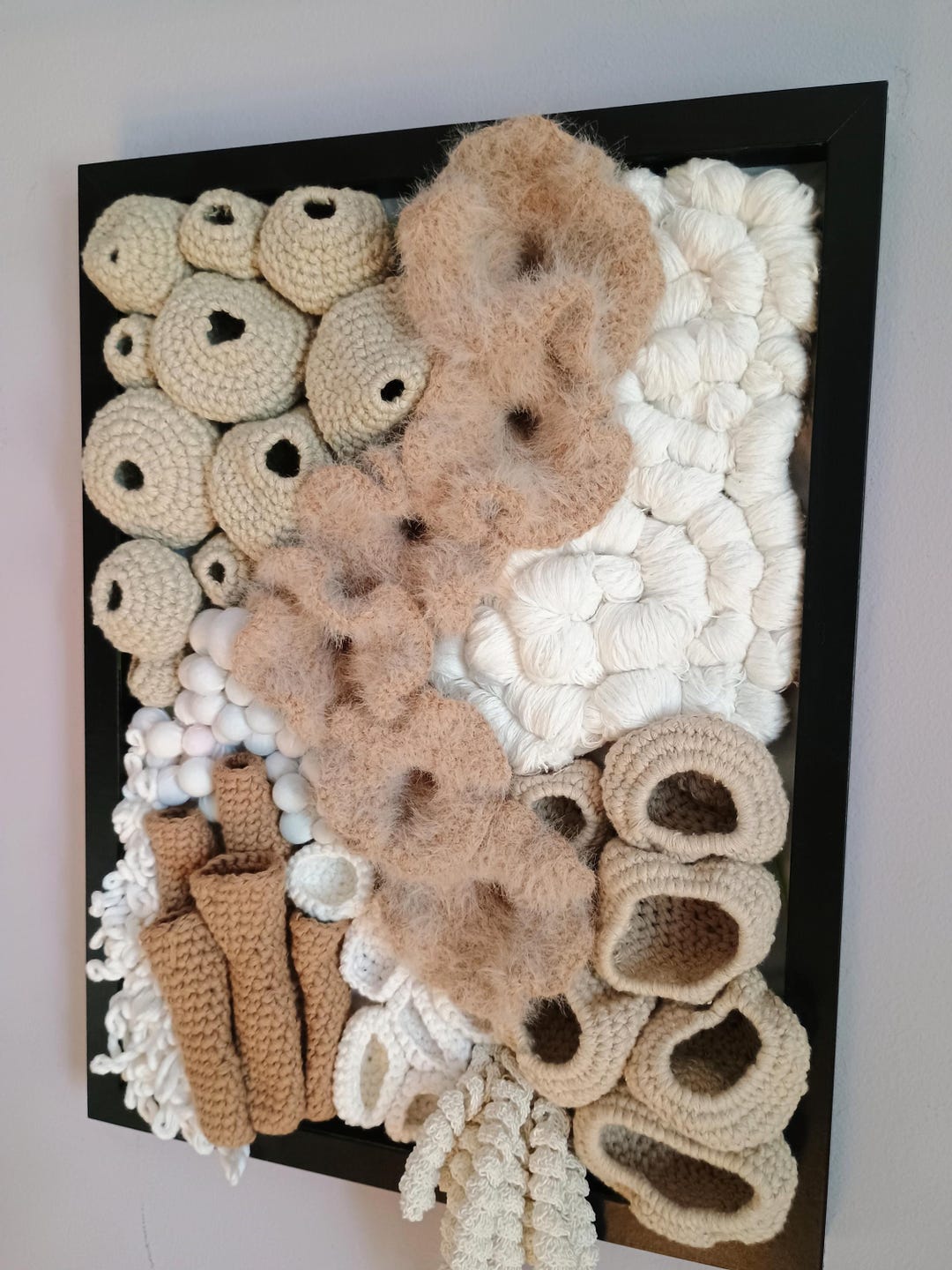 Textured Fiber Art Wall Hanging - Organic 3D Crochet Sculpture ...