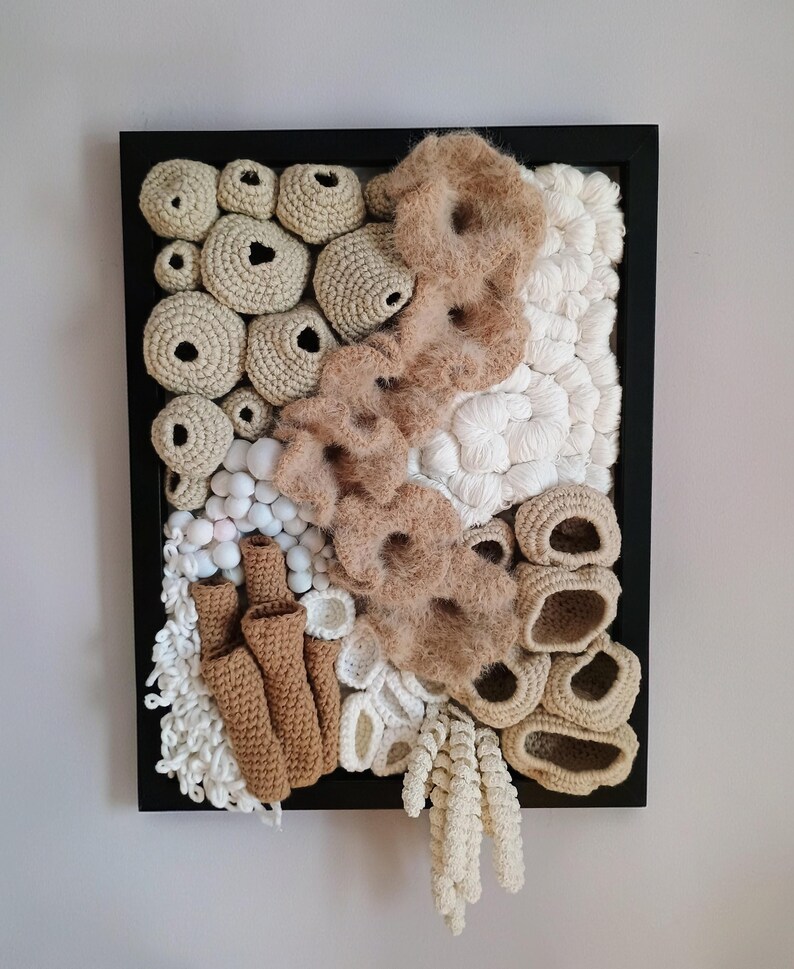 Textured Fiber Art Wall Hanging - Organic 3D Crochet Sculpture ...