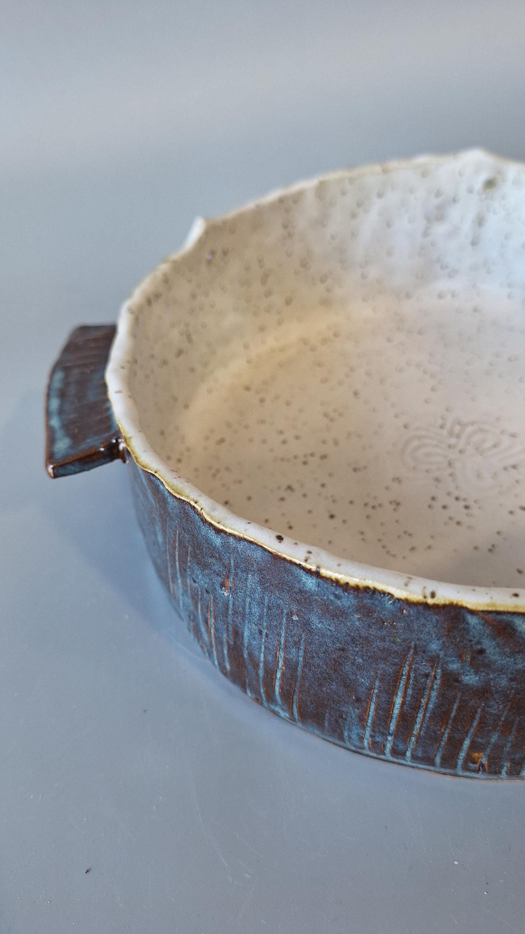 Handmade Bread Baking Pot With Handles: Rustic Blue Brown Stoneware - Etsy