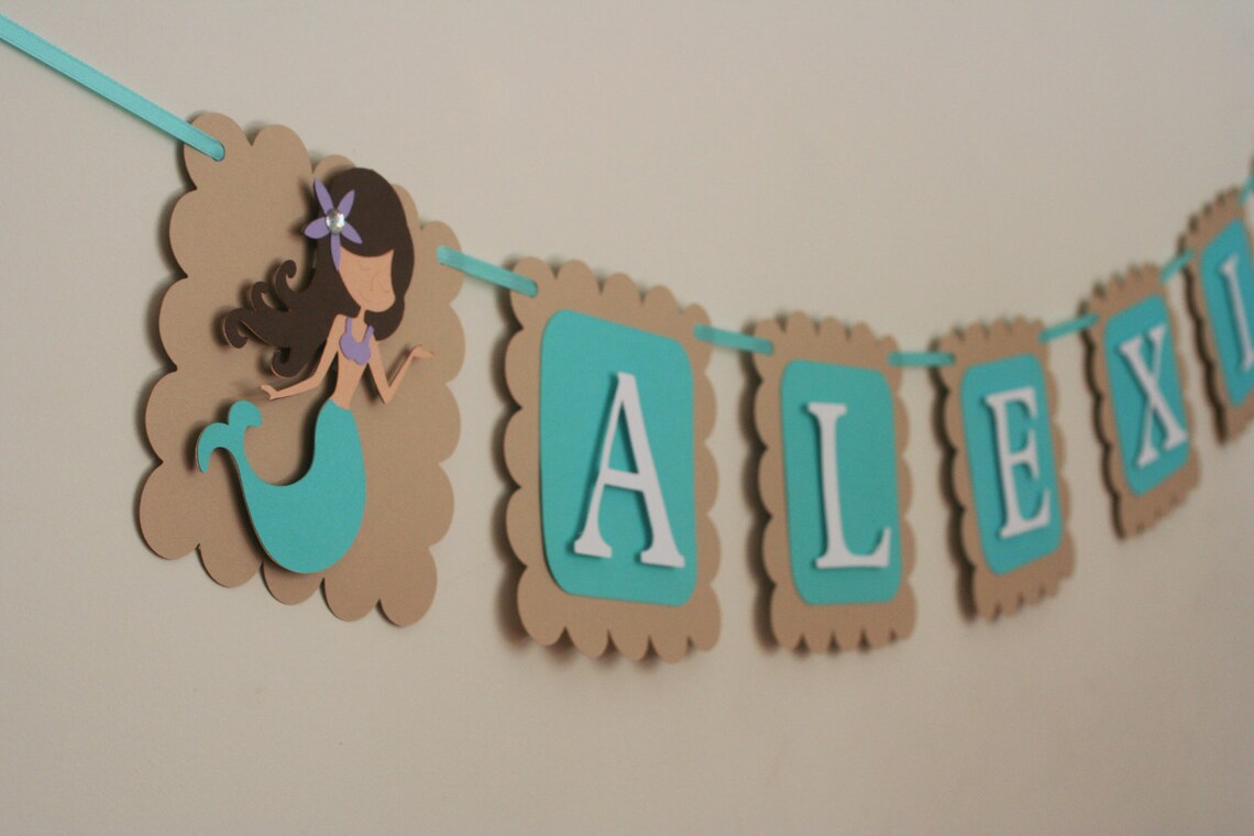 Mermaid Banner Mermaid Name Banner Mermaid Birthday Aqua & - Etsy