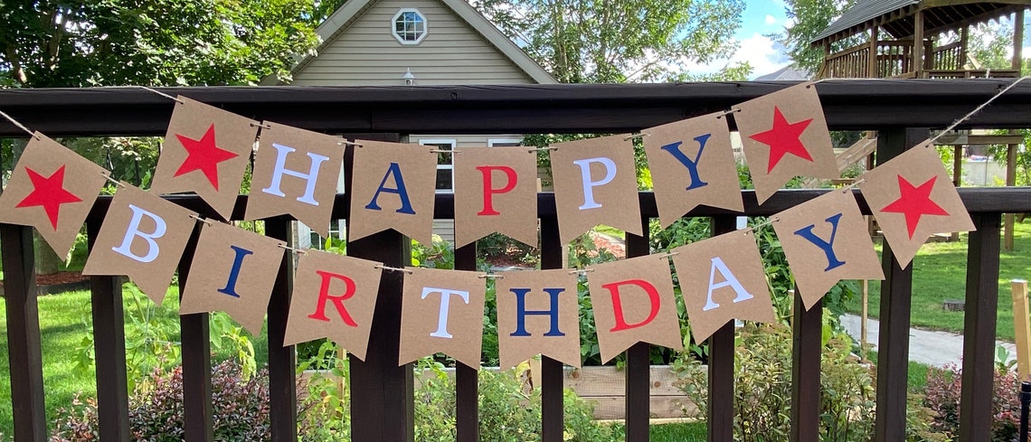 Red White and Blue Birthday Banner Patriotic Birthday Fourth | Etsy