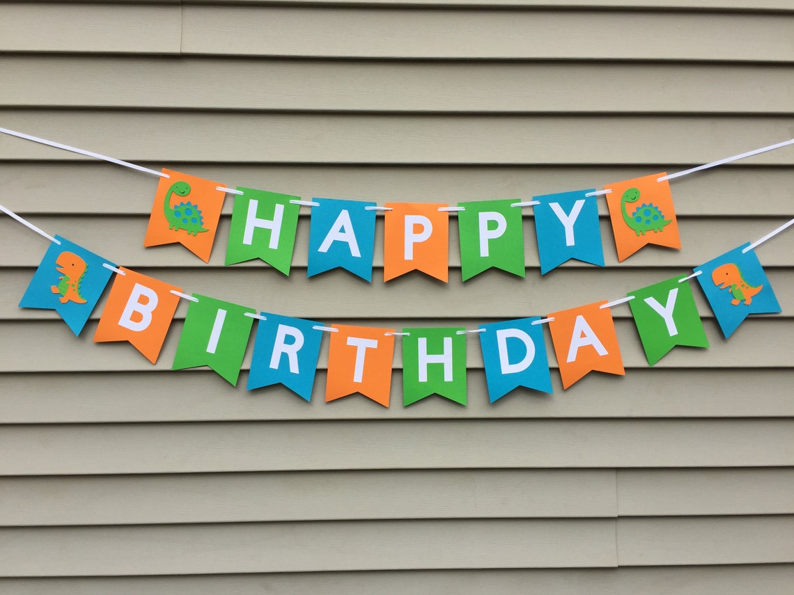Dinosaur Banner, Happy Birthday Dinosaur Party Banner, Dinosaur ...