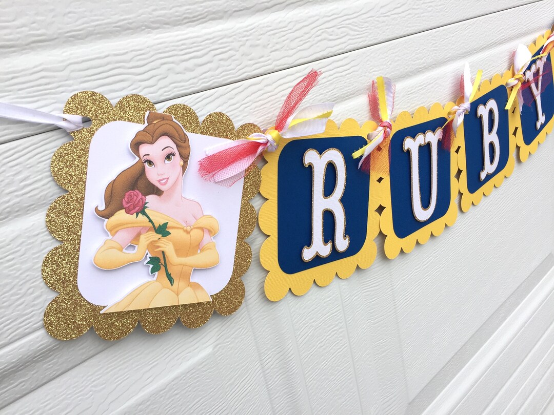 Belle Name Banner, Beauty and the Beast Banner, Belle Birthday ...