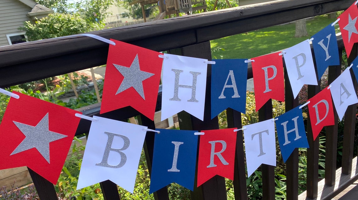 Red White and Blue Birthday Banner, Patriotic Birthday, Fourth of July ...