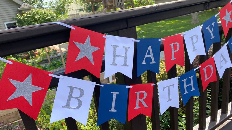 Red White and Blue Birthday Banner Patriotic Birthday Fourth | Etsy