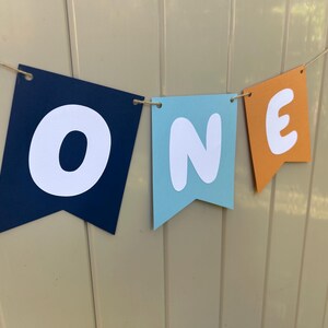 Navy Light Blue Orange Tan Boho Happy Birthday Party High Chair Smash ...