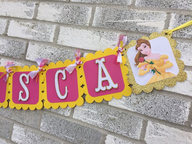 Belle Name Banner Beauty and the Beast Banner Belle Birthday - Etsy
