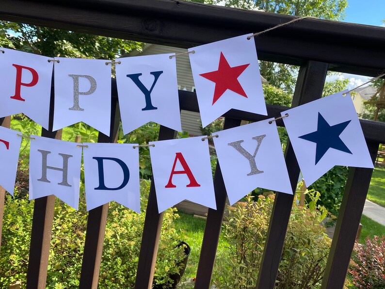 Red White and Blue Birthday Banner Patriotic Birthday Fourth | Etsy