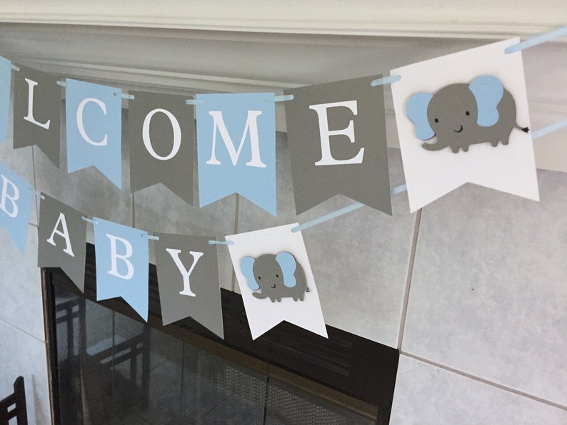 Welcome Baby Banner Elephant Banner Baby Shower Banner Blue | Etsy