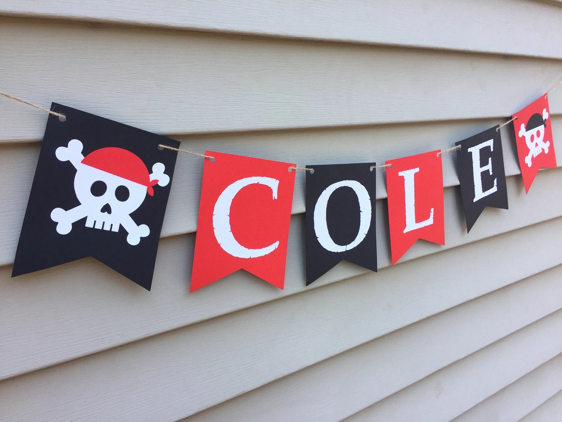 Pirate Name Banner, Pirate Birthday Decorations, Pirate Birthday Banner ...