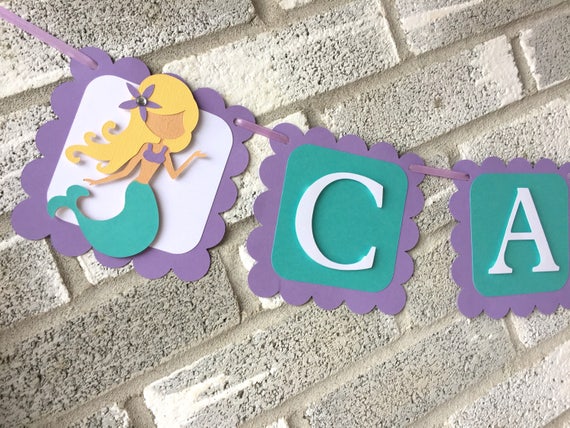 Mermaid Banner, Mermaid Name Banner, Mermaid Birthday Decorations, Aqua ...