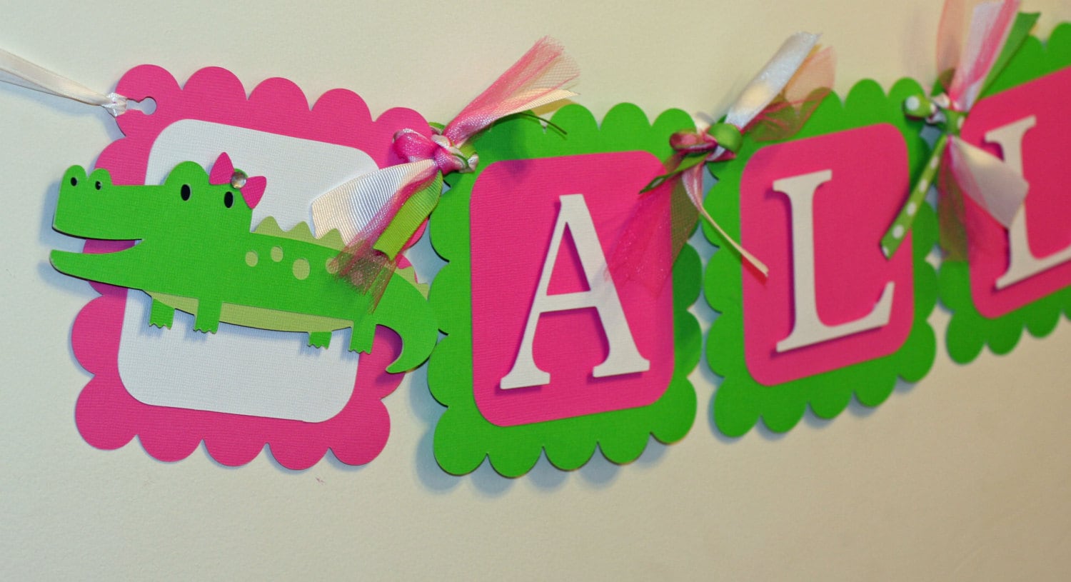 Girly Pink and Green Alligator Name Banner Alligator | Etsy