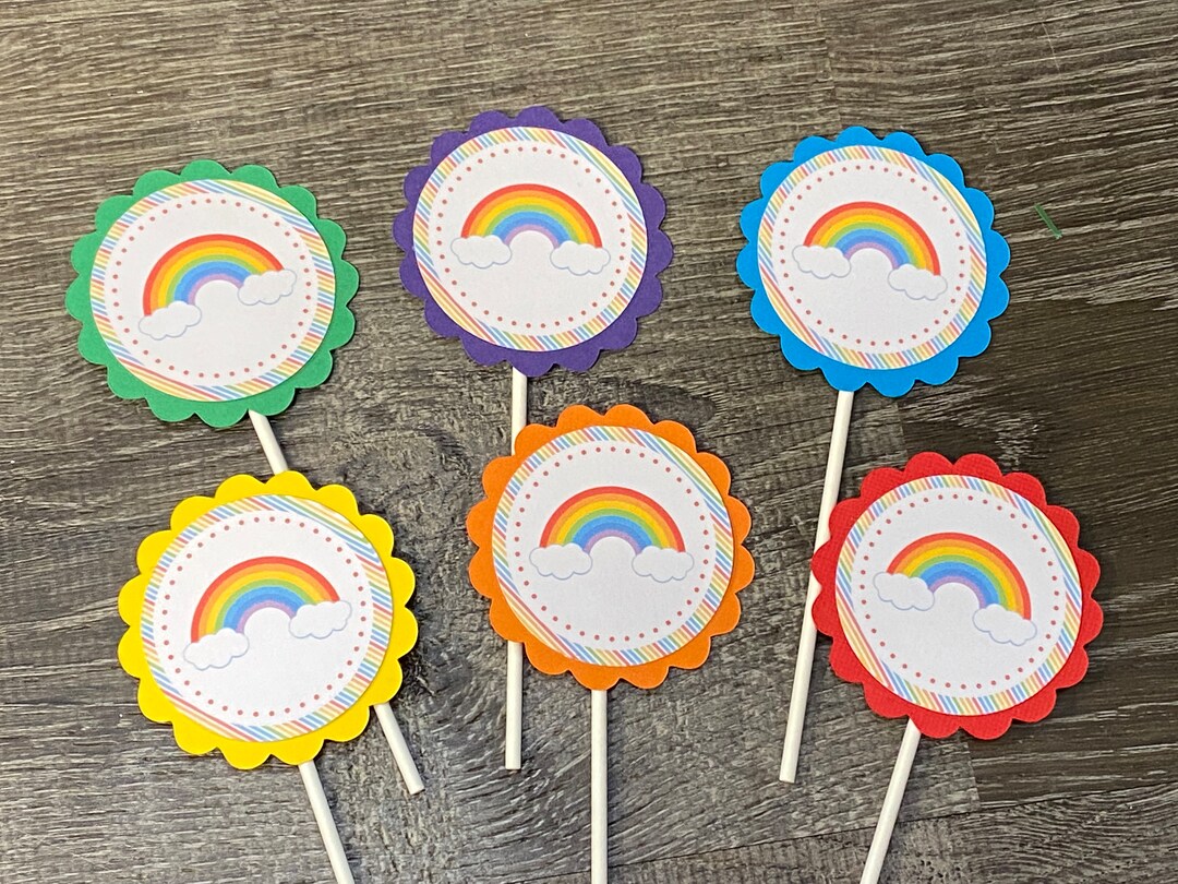 12 Rainbow Cupcake Toppers, Rainbow Birthday Decorations, Cake ...