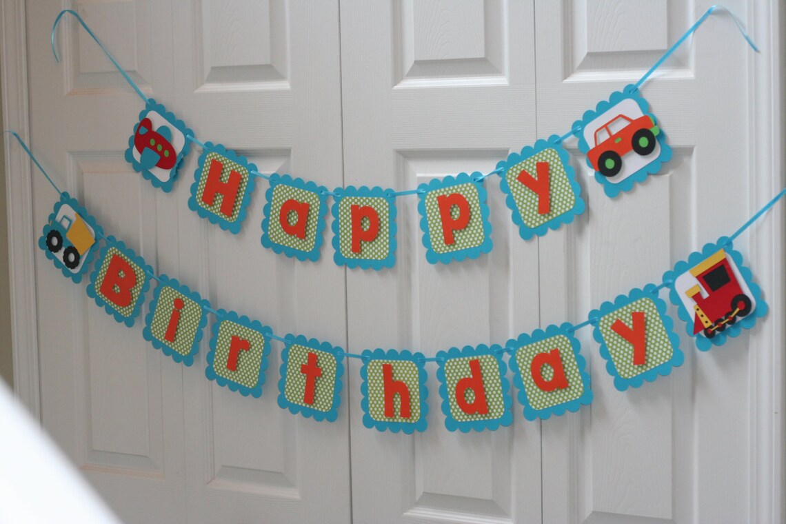 Transportation Happy Birthday Banner Car Truck Birthday Car | Etsy