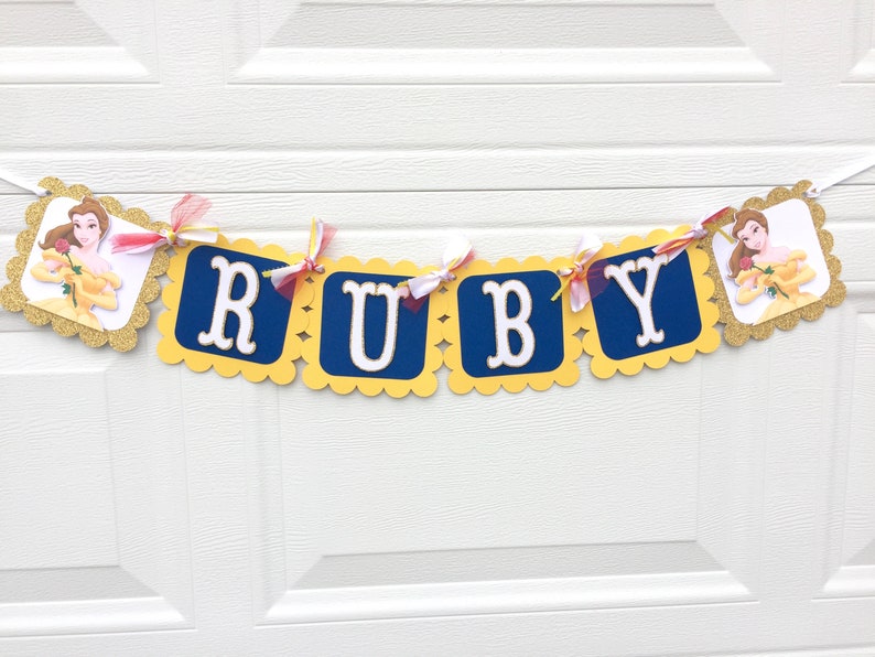 Belle Name Banner Beauty and the Beast Banner Belle Birthday - Etsy