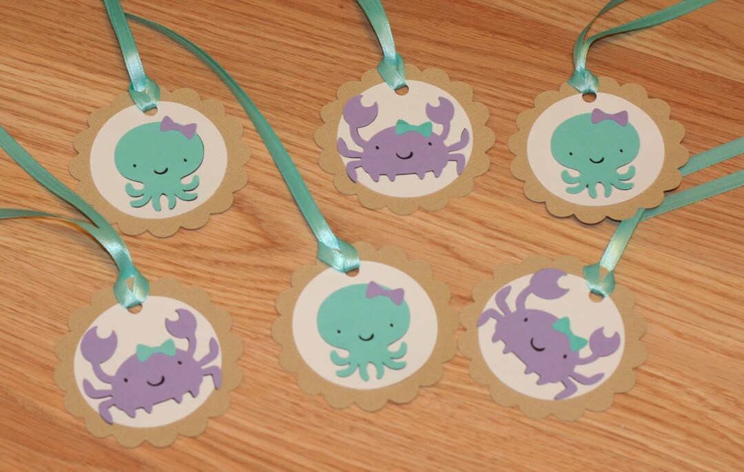 12 Under the Sea Favor Tags, Aqua and Lavender Girly Sea Animal Party ...