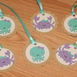 12 Under the Sea Favor Tags, Aqua and Lavender Girly Sea Animal Party ...