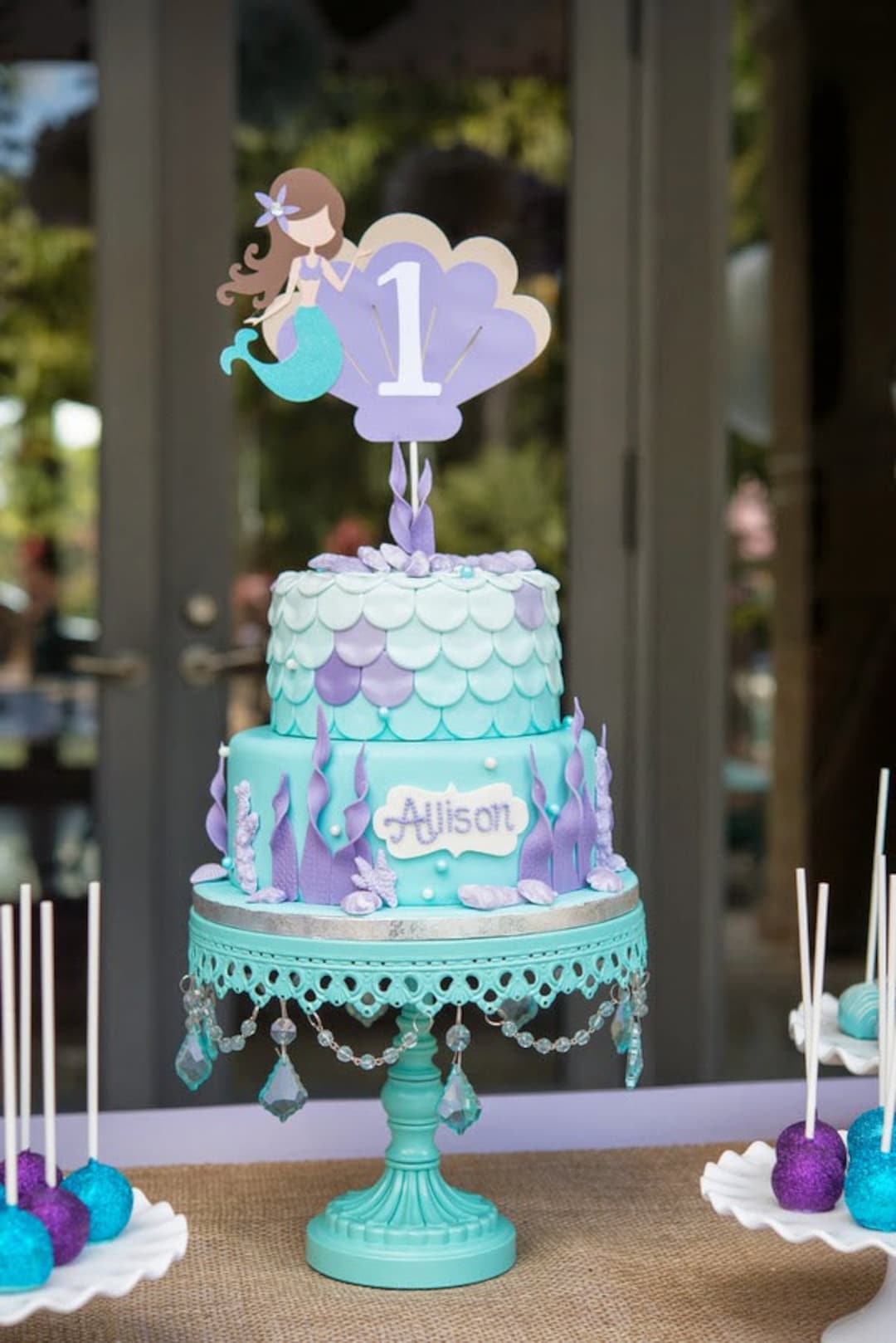Mermaid Cake Topper, Mermaid Smash Cake Topper, Aqua & Lavender Mermaid ...