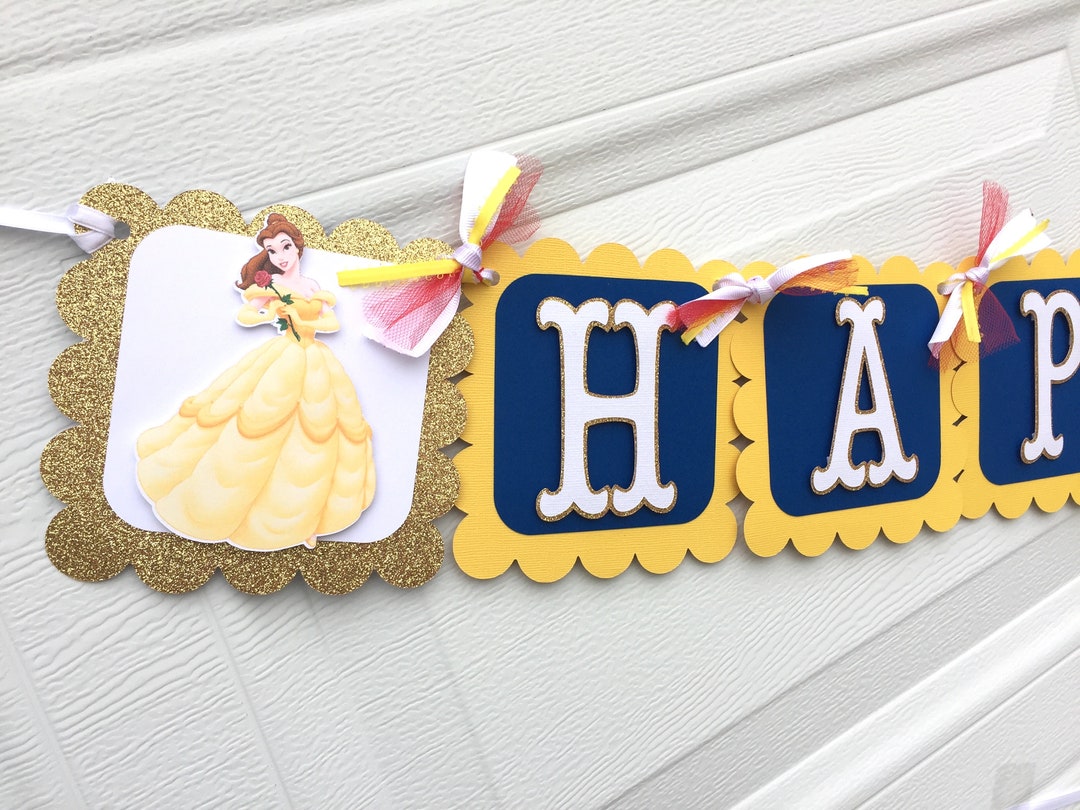 Belle Birthday Banner, Beauty and the Beast Banner, Belle Birthday ...