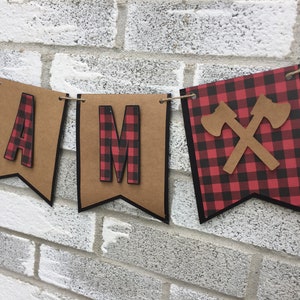 Lumberjack Banner, Name Banner, Buffalo Plaid Banner, Rustic Birthday ...