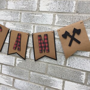 Lumberjack Banner, Name Banner, Buffalo Plaid Banner, Rustic Birthday ...